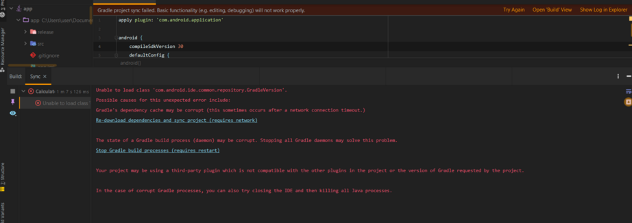 Error 'Unable to load class 'com.android.ide.common.repository ...
