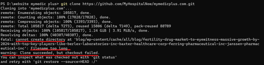 Git Error Filename Too Long Clone Succeeded But Checkout Failed 2452