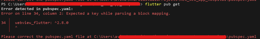Flutter: Please correct the pubspec.yaml file at :\Users\...\pubspec.yaml - DevOps Support