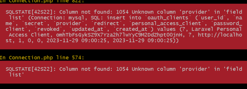 Resolving Sqlstate 42s22 Column Not Found 1054 Unknown Column Provider In Field Devops
