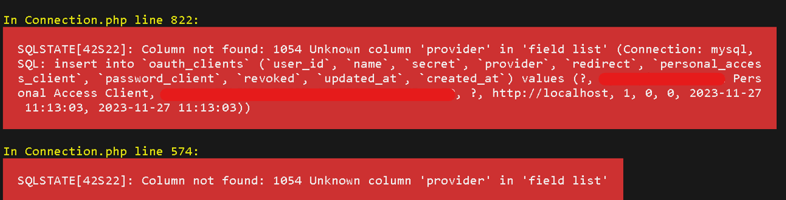 Resolving Sqlstate 42s22 Error In Laravel Passport Upgrade Devops Support