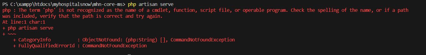 Laravel Error Php Artisan Serve Command Php Is Not Recognized Devops Support